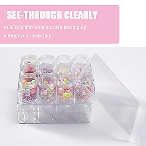 12Grids Transparent Plastic Bead Storage Organizer,6.3x4.8x2.17in Bead Storage Containers w/Lids,Ideal for Jewelry Earring Beads Sewing Pills Bead Organizing, Art and Craft Storage Bottle Jars(2-Pack)