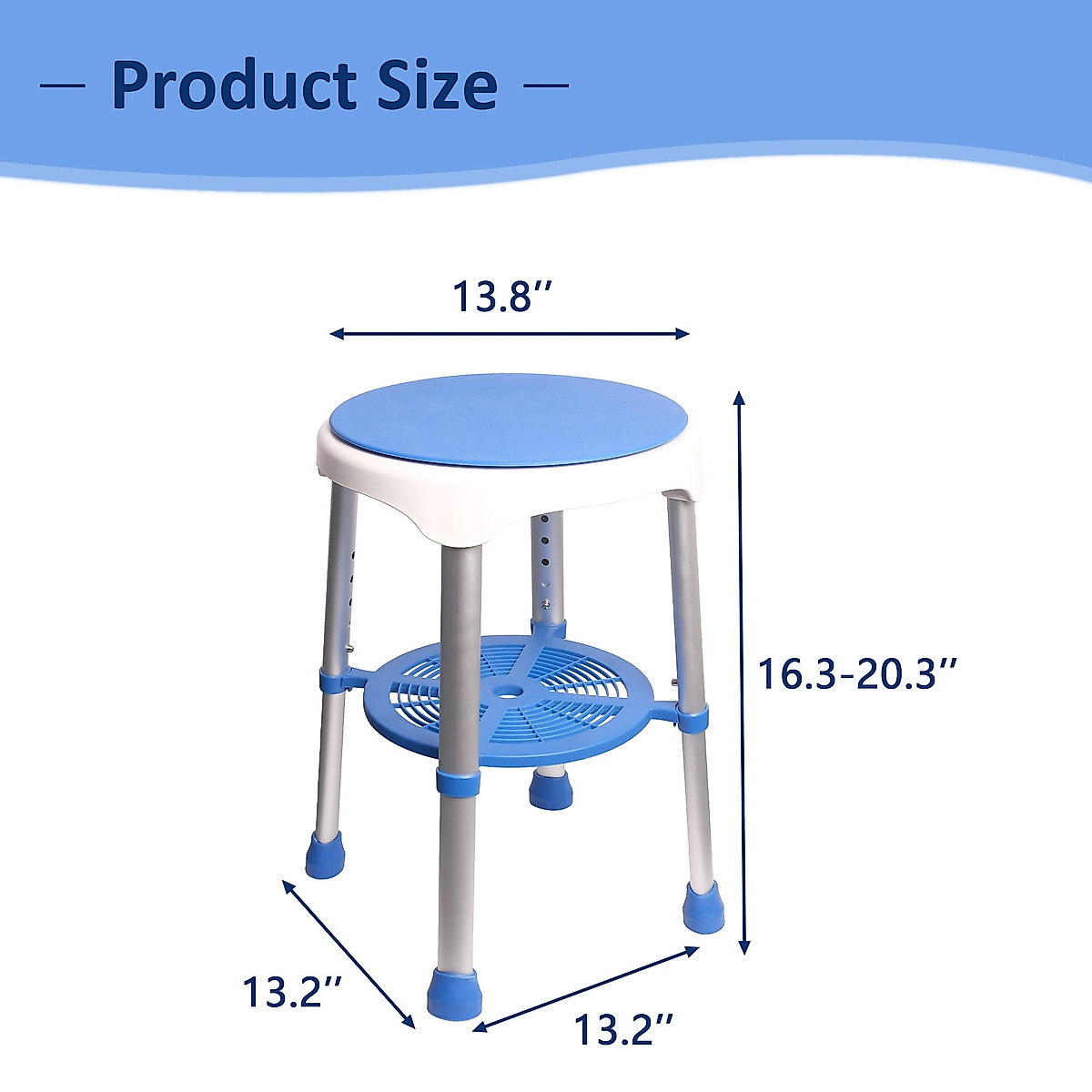 Swivel Shower Stool for Inside Shower-360 Degree Rotating Shower Chair with 5 Adjustable Height, Storage Tray, Anti-Slip Rubber Tips, Bath Chair Shower Bench Seat for Seniors Elderly, Handicap 300 LBS