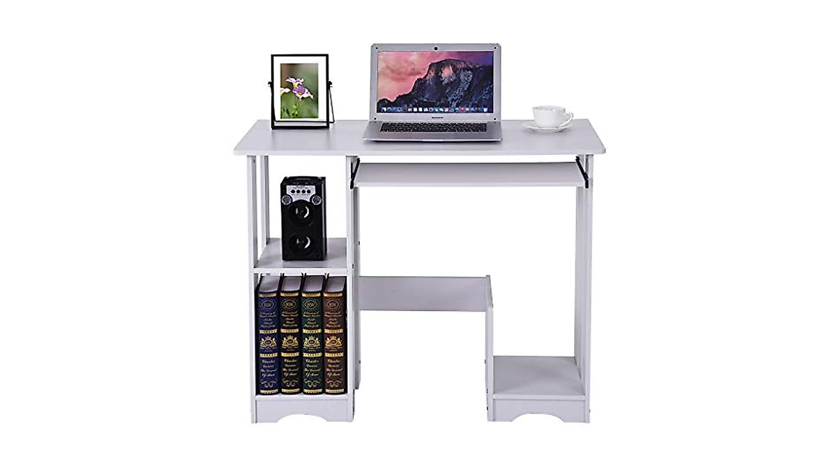 Compact White Computer Desk for Home Office & Study
