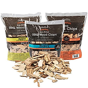 Camerons All Natural Wood Chips for Smoker, 3 Pack - Apple, Cherry, Hickory - 260 Cu In Bag, Approx 2lbs ea - Kiln Dried Coarse BBQ Grill Wood Chips for Smoking - Barbecue Accessories & Grilling Gifts