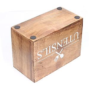 ARTISENIA Wooden Kitchen Utensil Holder With 2 Compartments Wood Utensil Organizer for Cutlery, Napkins, Cups Caddy Organizer | 9.5 X 5 X 7 Inch