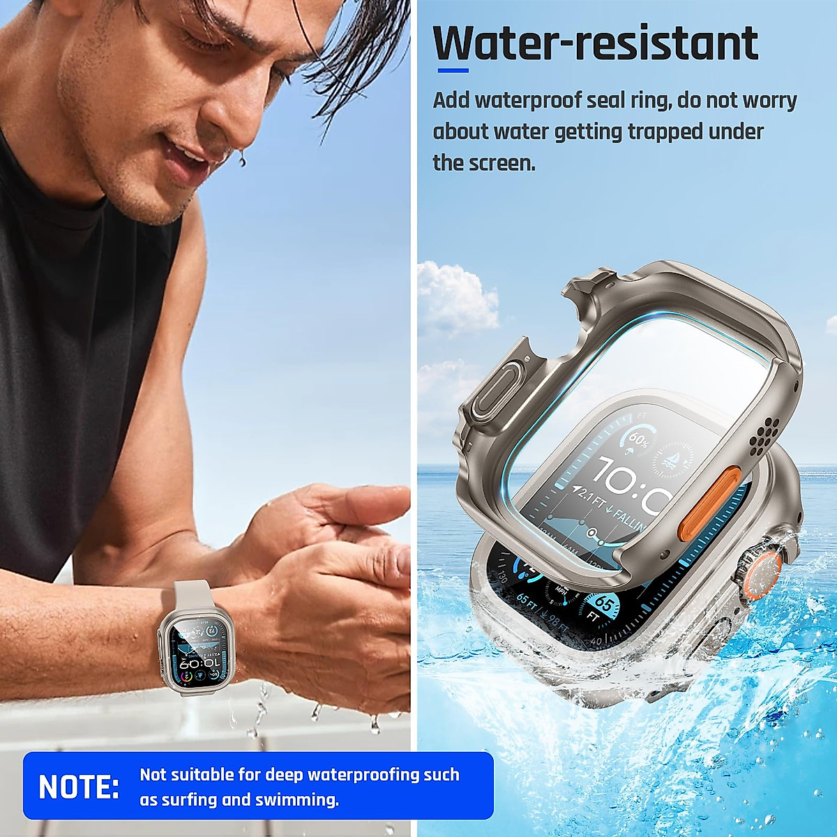 Goton Waterproof Screen Protector Case Compatible for Apple Watch Ultra 2/1 49mm, Hard Bumper with Tempered Glass for iWatch Cover 49 mm