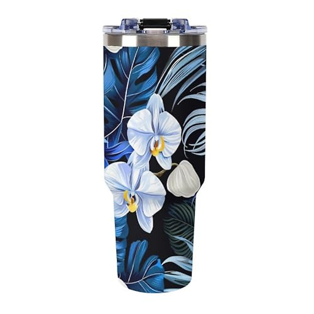 Floral Print Insulated Tumbler with Lid And Straw Stainless Steel Travel Coffee Mug 40oz Violet-style