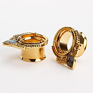 KUBOOZ(1 Pair Summer Sea-Shell Stainless Steel Screw Ear Plugs Tunnels Gauges Stretcher Piercings