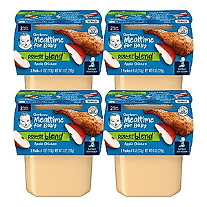 Gerber Mealtime for Baby 2nd Foods PowerBlend Baby Food Tubs, Apple Chicken, Unsweetened with No Added Colors or Flavors, 2-4 oz Tubs/Pack (Pack of 4)