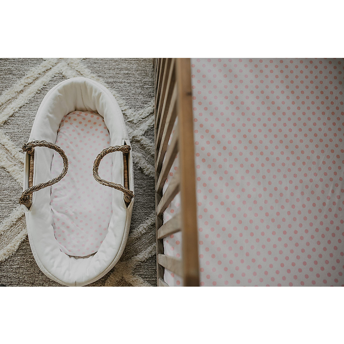 NODNAL CO. 3 Fitted Crib Sheets Pink Set for Baby Girl - 100% Oeko-TEX Cotton Nursery Bedding - Pink/White Chevron, Polka Dot, and Stripe - for Standard Baby or Toddler Crib Mattress 28”x52”x9” Sheet