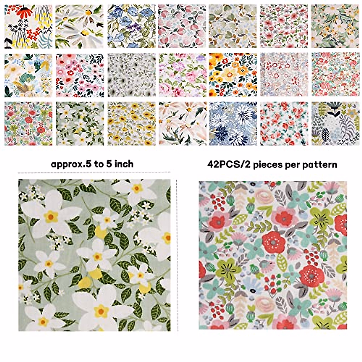 Charm Packs Fabric for Quilting 42Pcs 5'' Precut Fabric Quilt Squares Cotton Fabric Bundles for Sewing Floral Printed Quilt Squares Fabric …