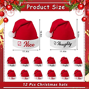 12 Pieces Naughty and Nice Christmas Santa Hats Red Festive Holiday Christmas Hats Funny Santa Gifts Plush Cuff Santa Claus Hats Plush Santa Hat Christmas Party Holiday Supplies Women Men Decorations