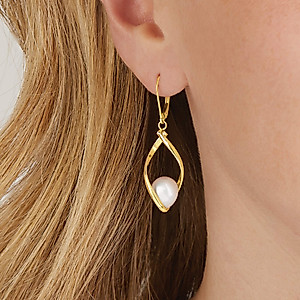 Ross-Simons 8.5-9mm Cultured Pearl Twisted Drop Earrings in 14kt Yellow Gold