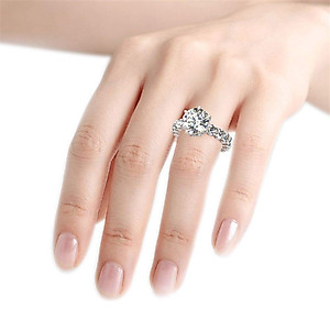 Jeulia Half Eternity Wedding Band Sterling Silver Sapphire Stackable Engagement Rings White Diamond Cubic Zirconia CZ Anniversary Promise Rings with Jewelry Box (5)