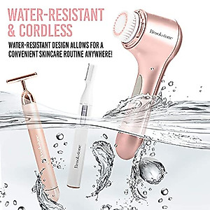 Brookstone 3-in-1 Rose Gold Facial Skin Care Set | Facial Skin Care Products Include Facial Cleansing Brush, T-Bar Face Massager and Facial Epilator | Perfect Gift