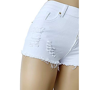 Aodrusa Womens Ripped Denim Shorts Mid Waist Sexy Short Cutoff Distressed Short Jeans White US 2-4