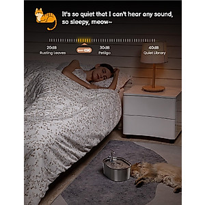 Stainless Steel Cat Water Fountain: 108oz/3,2L Pet Water Fountain with 8 Carbon Filter + 8 Sponge - Cat Fountains for Drinking Dishwasher Safe Design - SOOFPET