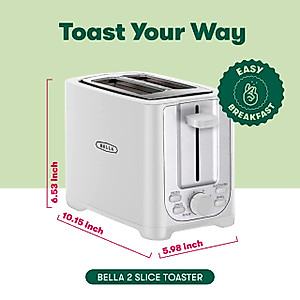 BELLA 2 Slice Toaster with Auto Shut Off - Extra Wide Slots & Removable Crumb Tray and Cancel, Defrost & Reheat Function - Toast Bread, Bagel & Waffle, White