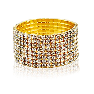 Sparkle Multicolor Rhinestone Stackable Stretch Bracelets Sparkling Bridal Tennis Bangle for Women Best Party Gifts-gold