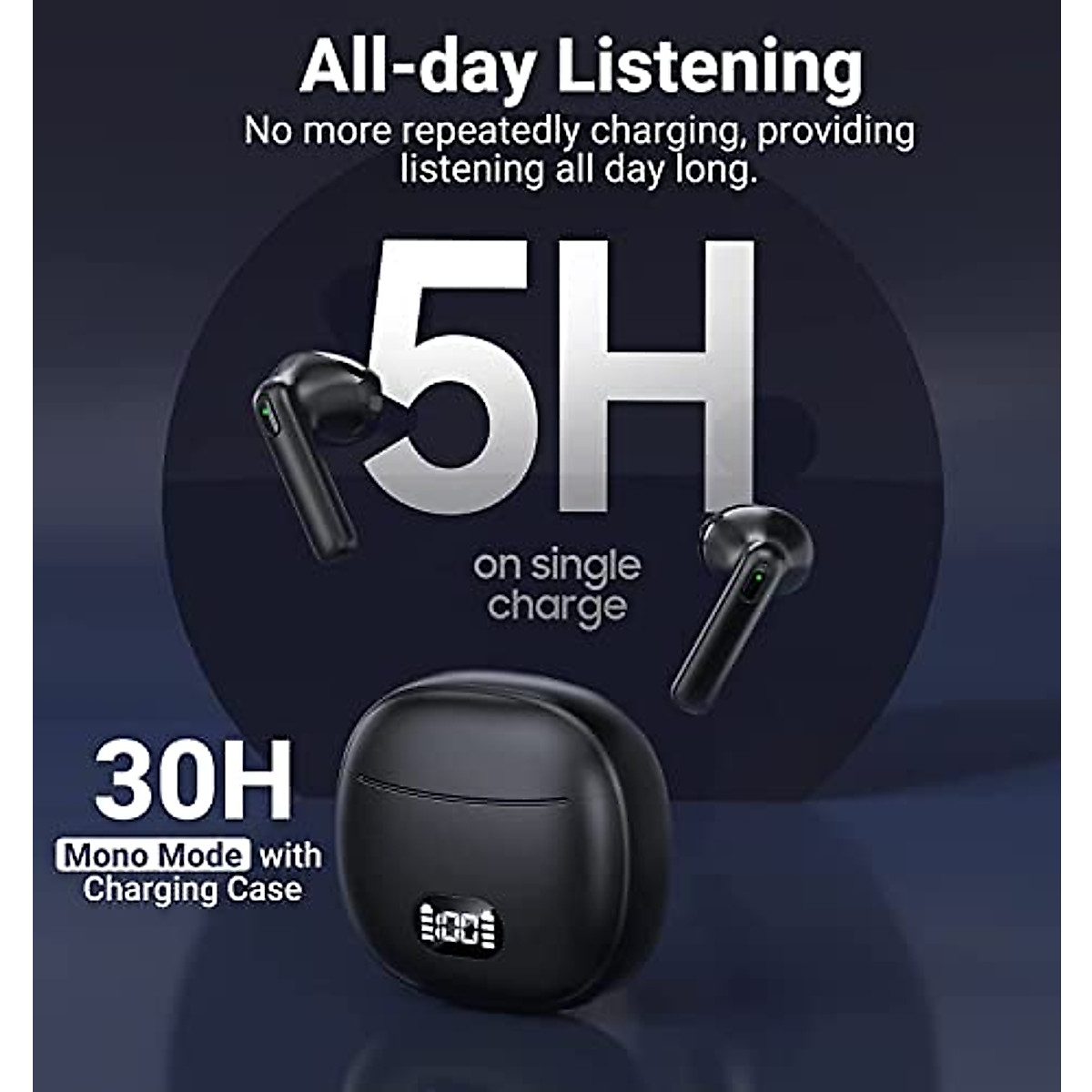 Wireless Earbuds meyer Bluetooth Headphones In Over Ear Bluetooth 5.3 Earphones with Microphone, Waterproof Ear Buds for Workout Sport Running Gym Gaming, HiFi Stereo LED Display, USB-C, Touch Control