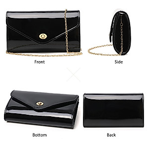 Patent Leather Envelope Clutch Womens Evening Handbag Stylish Shoulder Crossbody Bag for Dating Wedding Party Prom (Black 3008)