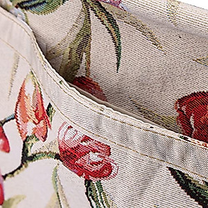 Knitting Bag, Yarn Storage Tote Foldable with Wood Handle Zipper Fastener for Yarn and Unfinished Project, Crochet Hooks, Knitting Needles and Accessories, 16.5x11.8x4.3inch(Rose Jacquard)