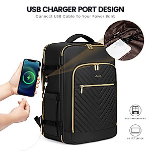 LOVEVOOK Travel Backpack,Carry On Backpack Flight Approved with Toiletry Bag,Expandable Large Laptop Backpack Women Waterproof Backpack Fit 18Inch with USB Charging Port Shoes Compartment