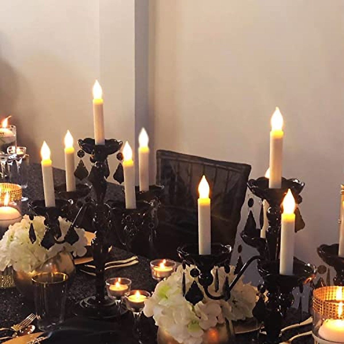 Amagic 24Pcs LED Taper Candles with Cream White Flickering Light, HP Candles Floating, Battery Operated Taper Candles, Handheld Electric candlesticks for Fireplace Church Party Christmas