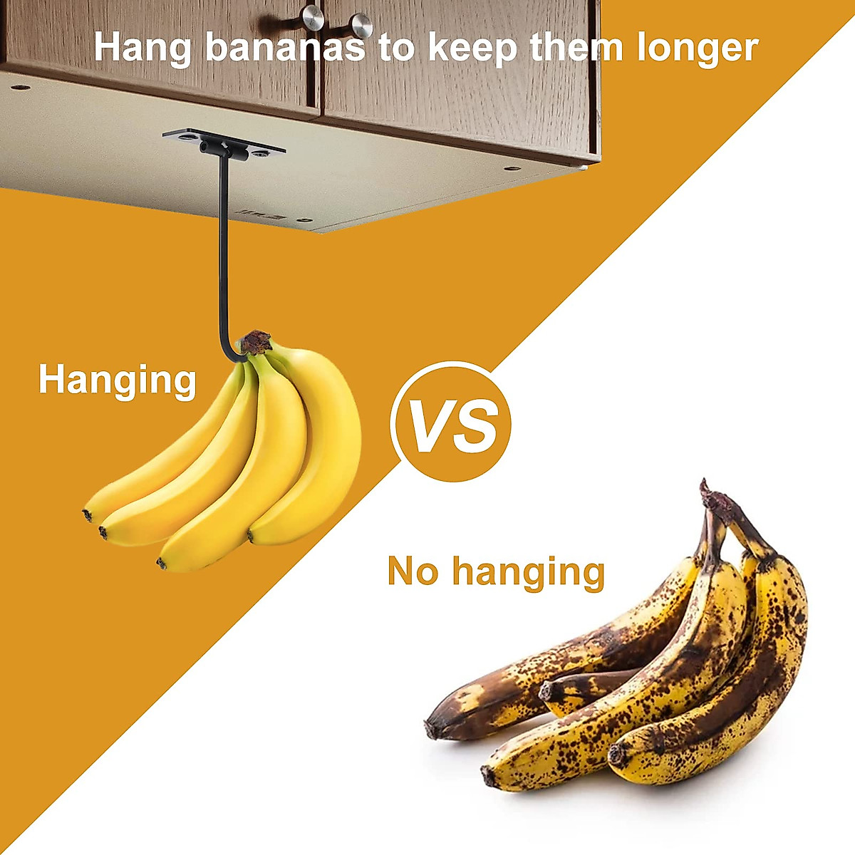 DAJIANG Banana Hook, Metal Banana Hanger Under Cabinet to Keep Bananas Fresh, Banana Holder for Bananas or Other Kitchen Items (Black)