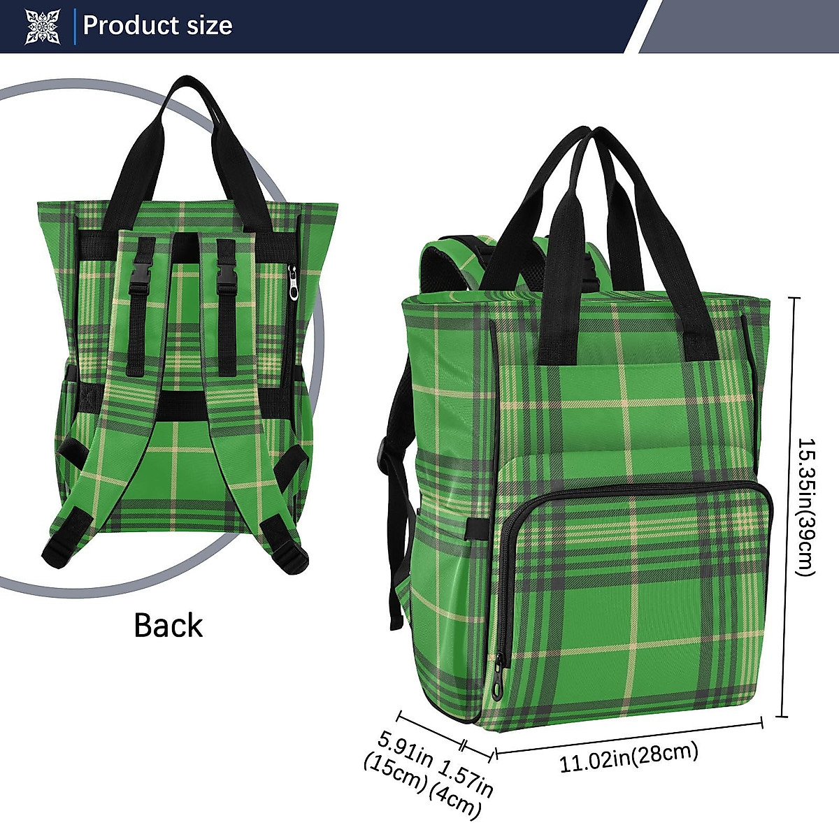 Jihqo Diaper Bag Backpack National Tartan Saint Patrick Plaid Travel Diaper Bags for Women, 10L Functional Baby Changing Bag with Insulted Pockets, Stroller Straps