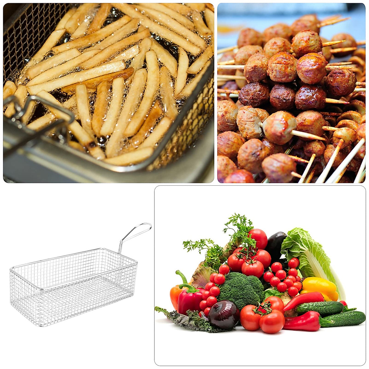 YARDWE Snack Serving Round Serving Tray Frying Basket for Pot Deep Fryer Basket Turkey Fryer Basket Food Tray French Fries Basket Stainless Steel Fry Basket Frying Pan Rectangle
