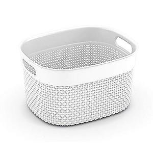 Curver Set of 8 Purl Small Decorative Plastic Organization and Storage Baskets Perfect Bins for Home Office, Closet Shelves, Kitchen Pantry and All Bedroom Essentials, 6.3QT/ 6L, White, 8 Count