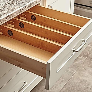 Milov Home Organizer for Kitchen Drawers - Spring Loaded Bamboo Dividers from 17.5" to 21.5" - Expandable Drawer Divider For Kitchen, Bedroom, Office - Set of 4 - No Assembly - Stackable