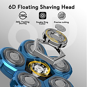 Blade Replacement Heads Kibiy 6D Electric Shaver Replacement Head for Electric Razor for Men Wet and Dry Compatible Many Models Waterproof Head Razor-Blue