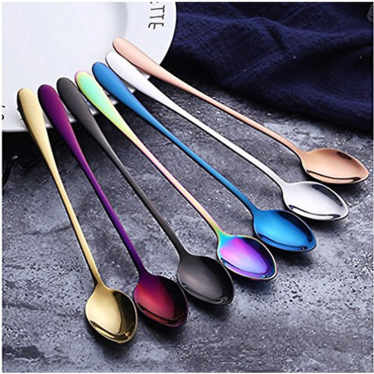 dhrbsx Long-Handled ice Tea Spoon, Cocktail stir Spoons, Stainless Steel Coffee Spoons, ice Cream Scoop Set of 8