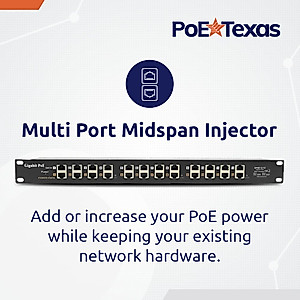 PoE Texas - PoE Injector - 12 Port Gigabit Passive Midspan Injector with 24V 120 Watt UL Power Supply - Power Over Ethernet for Ubiquiti and Mikrotik WAP, IP Camera and 24 Volt Passive PoE Devices