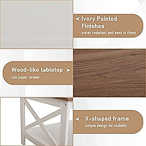 Sophia & William Coffee Table Farmhouse Cocktail Table with Storage Shelf, Wood Look Accent Furniture for Living Room, Ivory