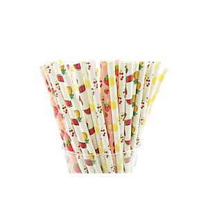 Festive Fruit Straws (25 Pack) - Watermelon, Lemon, Strawberry, Cherry and Pineapple Straws. Summer Party Paper Straws, Beach Party, Pool Party, Tropical Straws, BBQ Party Supplies,
