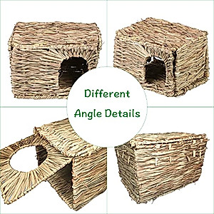 Hamiledyi 2PCS Extra Large Grass House for Rabbit, Edible Bunny Hut Natural Grass Woven Foldable Pet Play Hideaway Hay Mat Chew Toys for Guinea Pig Hamster Chinchilla, Safe Cozy Sleep