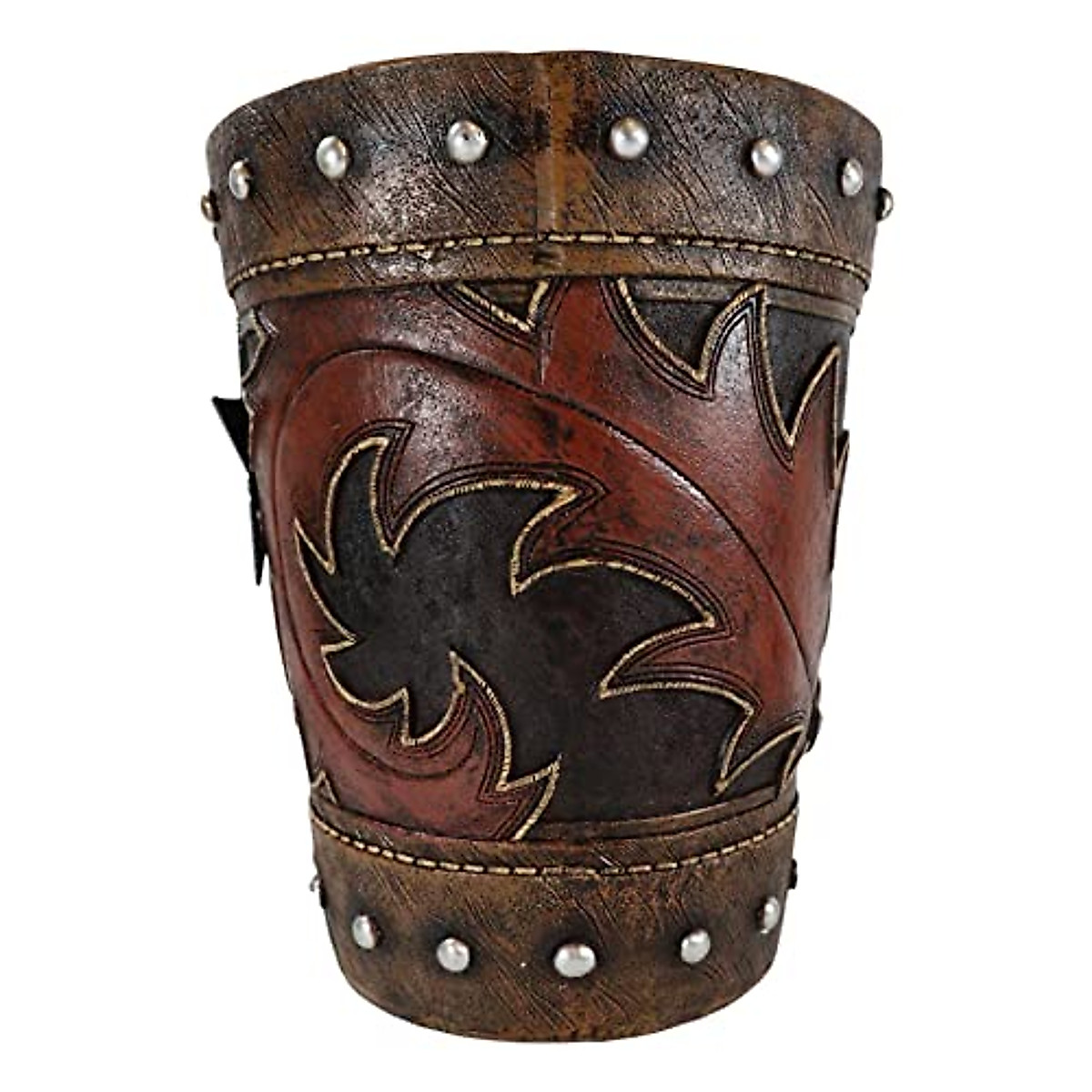 Ebros Gift Rustic Western Red Tan Lone Star Cowboy Bootcut with Silver Nailheads Faux Tooled Leather Bathroom Home Accent Country Old World (Dry Waste Basket Trash Bin)
