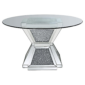 Acme Furniture Noralie Dining Table, Clear Glass, Mirrored & Faux Diamonds