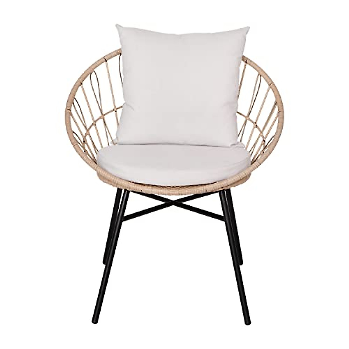Flash Furniture Devon Indoor/Outdoor Bistro Set - Tan Finish Rattan Rope Papasan Style Chairs and Glass Top Side Table - Light Gray Back and Seat Cushions, 15.75x15.75x25, 3-Piece