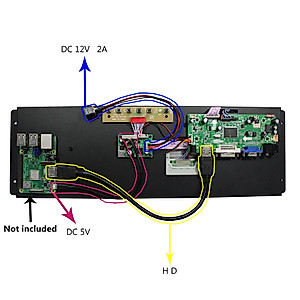 VSDISPLAY 14.9Inch 1280x390 LCD Display Screen with Shell and 12V 2A Power Adapter US Plug with 5.5x2.1mm/3.5x1.35 mm Port