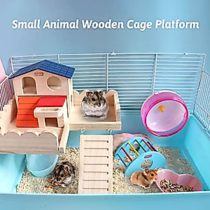 BNOSDM Wooden Hamster Platform for Cage with Ladder Dwarf Hamster Standing Platform Wood Rat Cage Accessories Exercise Toy for Mouse Guinea Pig Chinchilla Gerbil Squirrel (S)