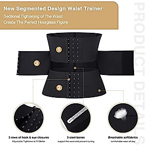 FeelinGirl Waist Trainer for Women Seamless Underbust Waist Corsets Cincher Adjustable Workout Girdle Segmented Hourglass Body Shaper Black L