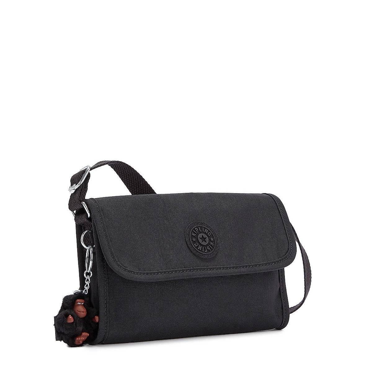 Kipling Womens Women's Berry Bag, Organize Accessories, Spacious, Adjustable Strap, Nylon Crossbody Bag, Black Tonal, 7.75 L x 5.5 H 1.25 D US