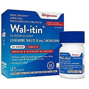 Walgreen wal-itin Non-drownsy 24 Hour Allergy Indoor and Outdoor Allergies 45 Tablets