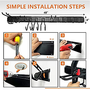 Tappio 12PCS Tool Storage Rack, Wall Mount Tool Organizer, 48inch with 11 Adjustable Hooks uper Heavy Duty Steel Garden Tool Organizer Wall Holders