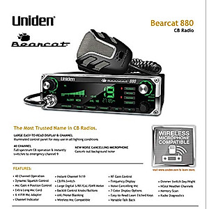 Uniden BEARCAT 880 CB Radio with 40 Channels and Large Easy-to-Read 7-Color LCD Display with Backlighting, Backlit Control Knobs/Buttons, NOAA Weather Alert, PA/CB Switch, and Wireless Mic Compatible
