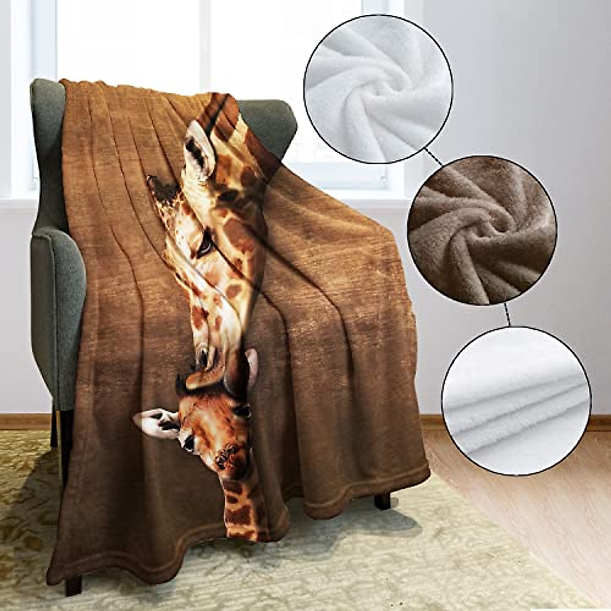 HommomH Fleece Blanket 50" x 60" Giraffe, Mother Love, First Kiss Lightweight Fuzzy Cozy Soft Warm Throw for Kids Men Women, Air Conditioning