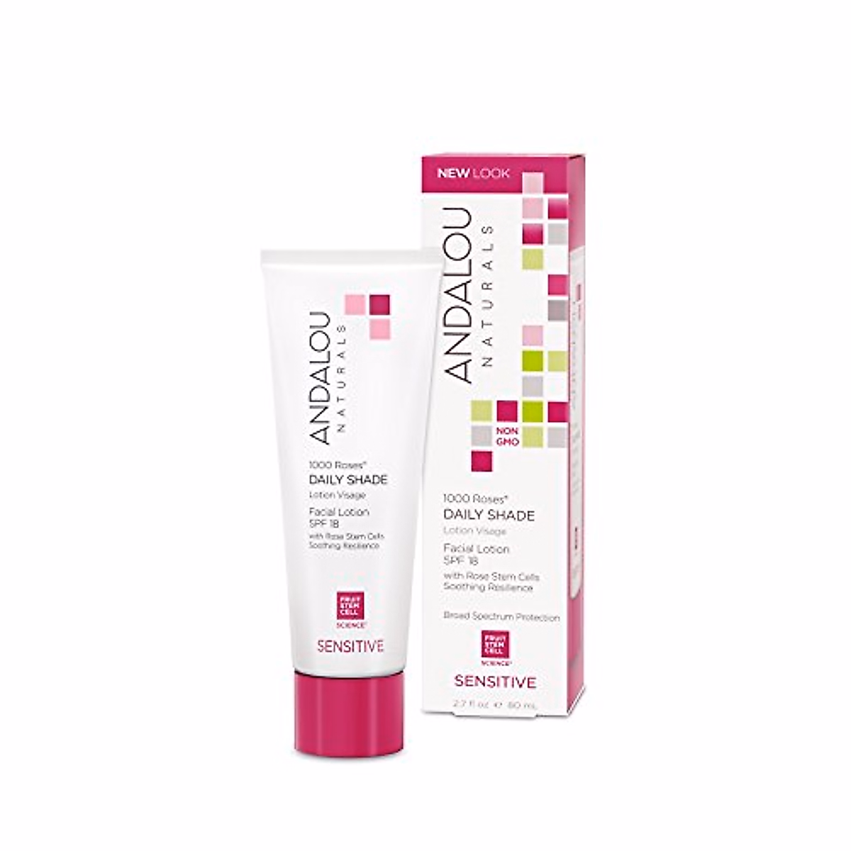 Andalou Naturals 1000 Roses Daily Shade Facial Lotion with SPF 18, 2-in-1 Hydrating & Soothing Moisturizer & Face Sunscreen, Broad Spectrum Protection, Hypoallergenic for Sensitive Skin, 2.7 Fl Oz