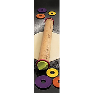 Joseph Joseph Adjustable Rolling Pin with Removable Rings, 13.6", Multi-Color