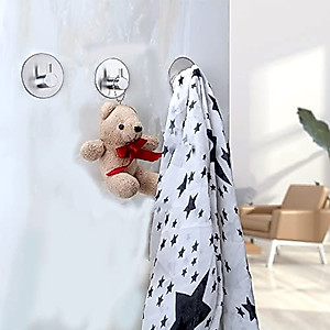 Adhesive Hooks Heavy Duty Wall Hooks Waterproof Stainless Steel Hooks for Hanging Coat, Hat,Towel Robe Hook Rack Wall Mount- Bathroom and Bedroom(Round)-4 Packs