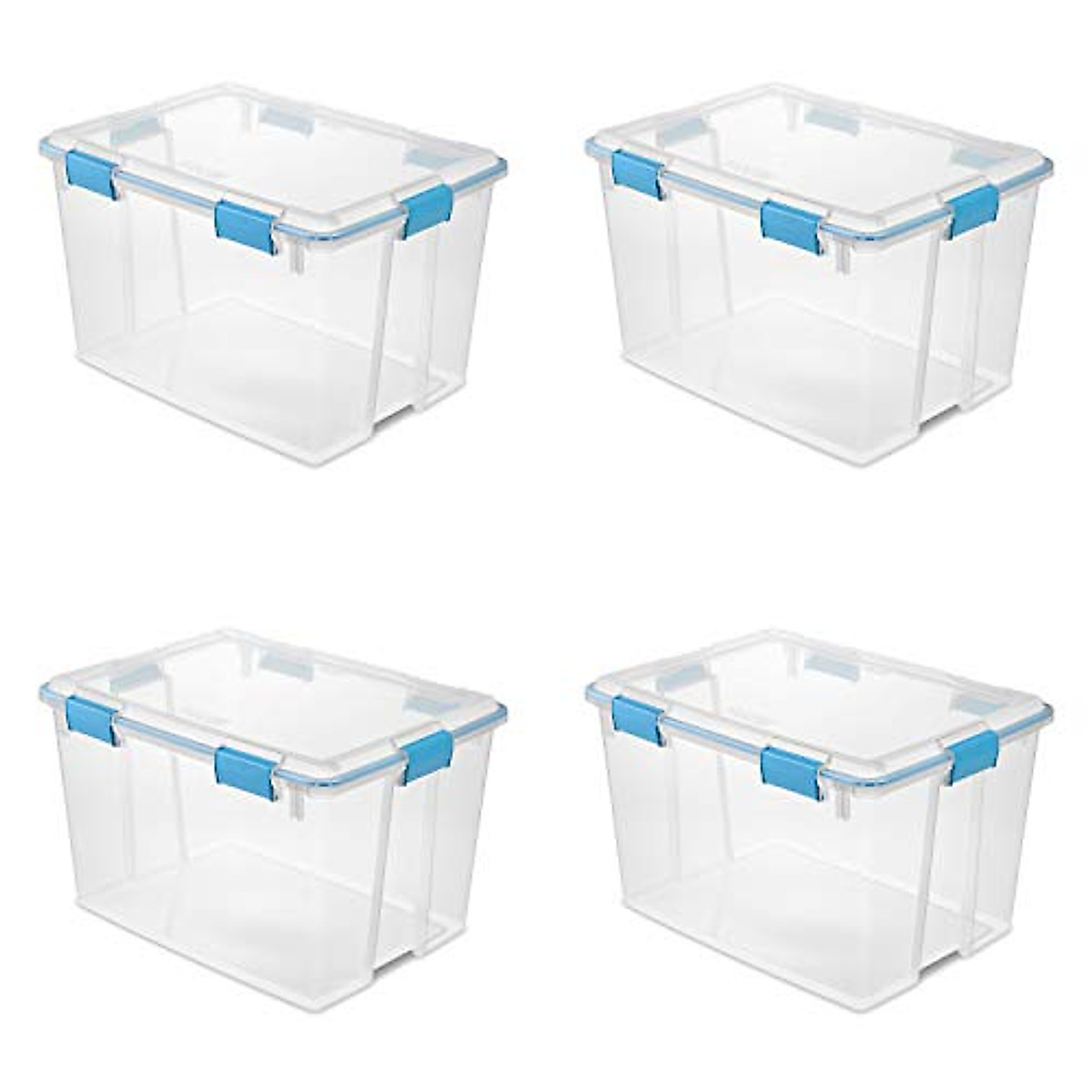 Sterilite 80 Quart Clear Plastic Stackable Storage Container Box Bin with Air Tight Gasket Seal Latching Lid Long Term Organizing Solution, 4 Pack